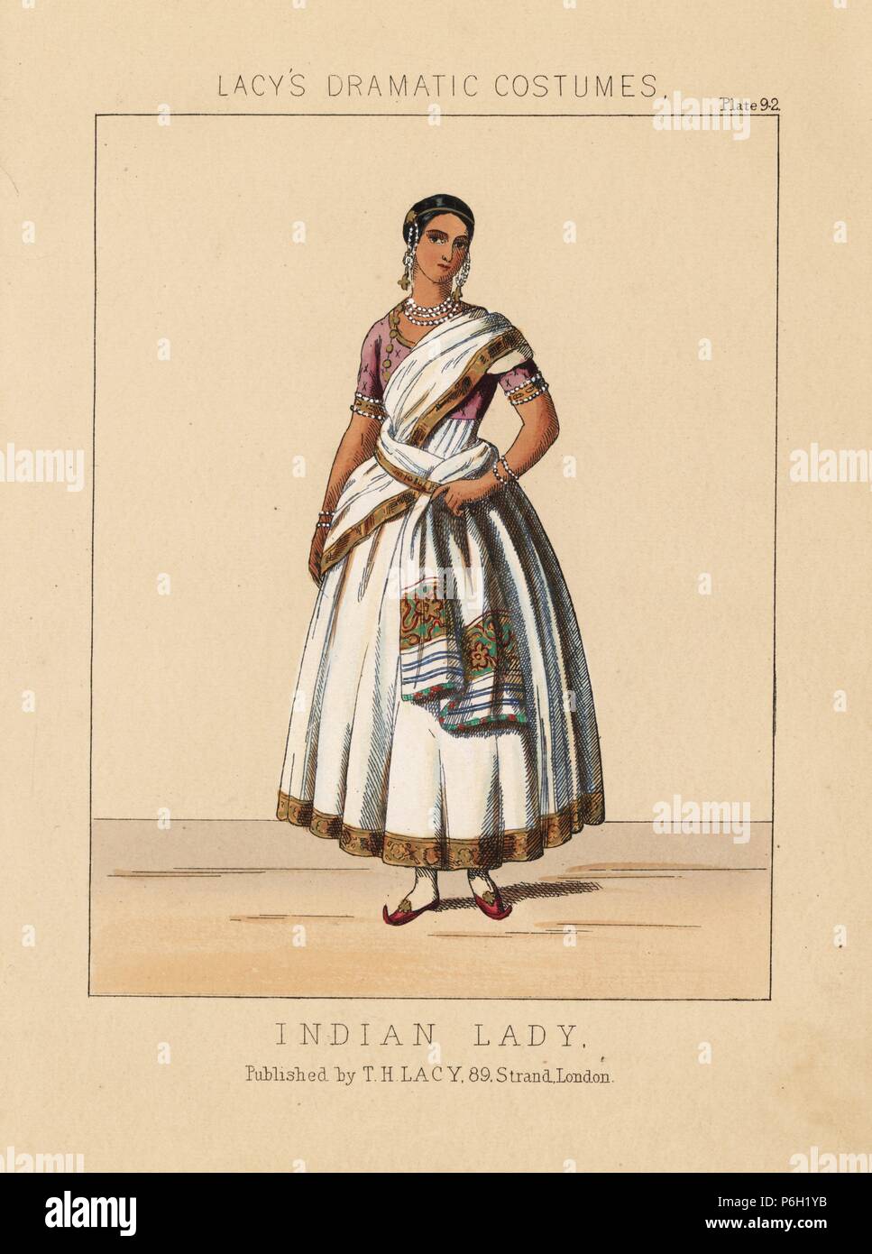 Indian lady in sari and choli, 19th century. Handcoloured lithograph ...