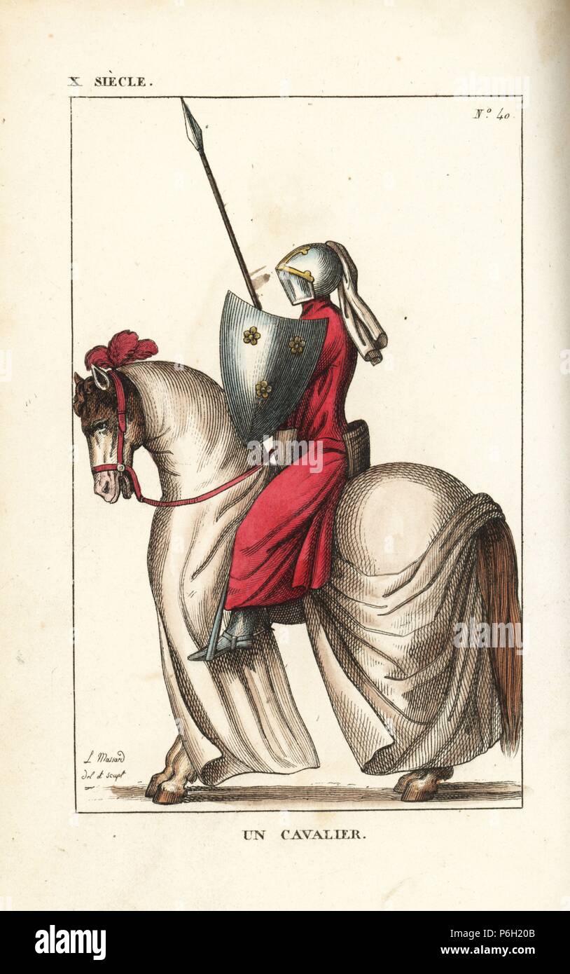 French cavalry knight in armour, 10th to 12th century. He wears a ...