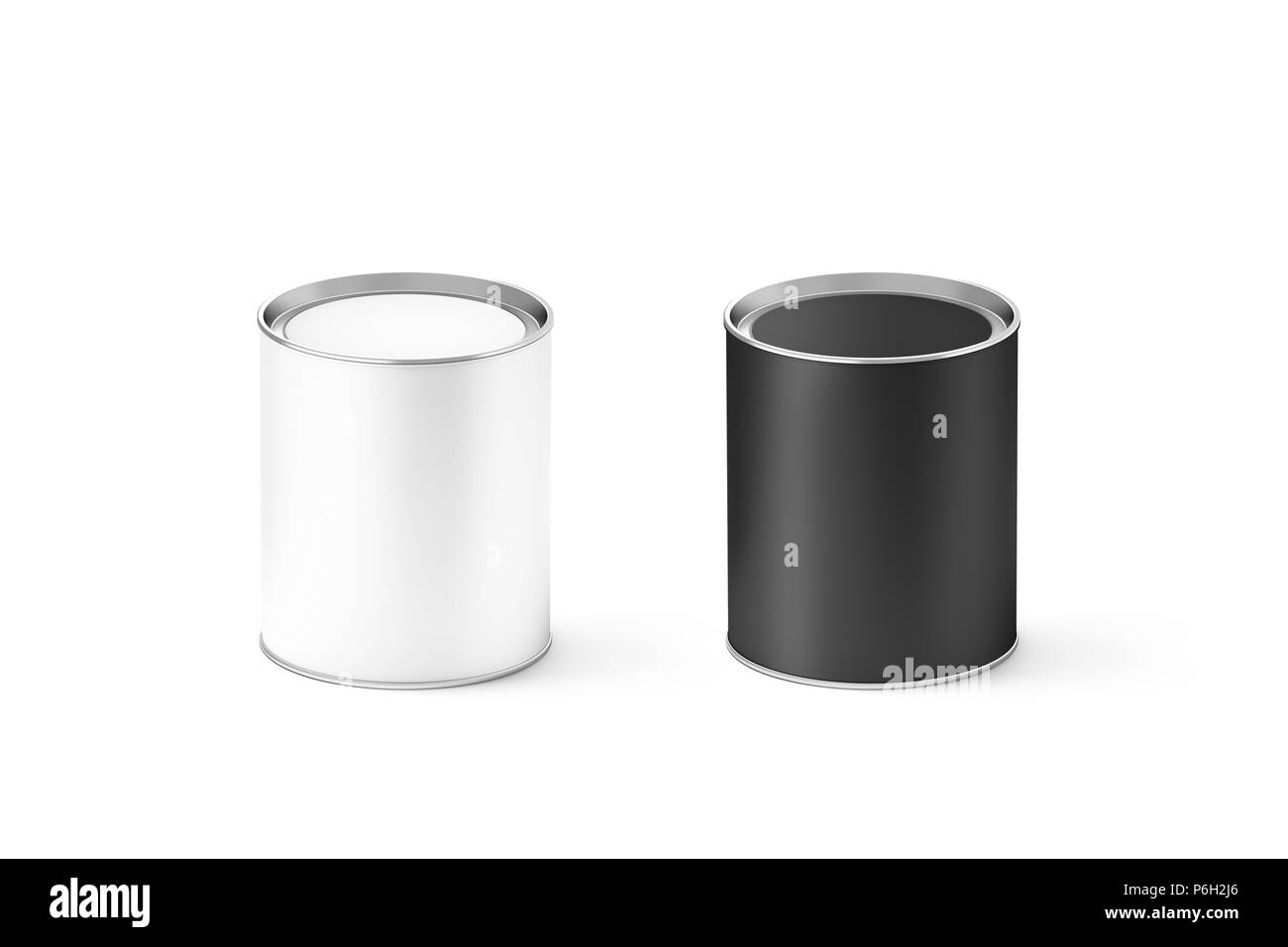 Blank black and white cylinder tincan mockup, isolated, 3d rendering ...