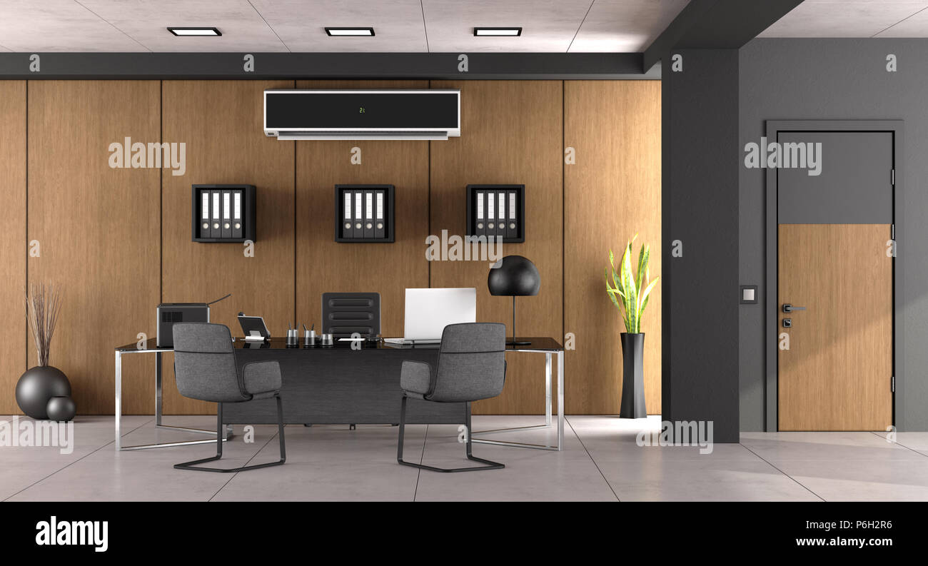 Modern office with large desk ,chairs and air conditioner - 3d ...