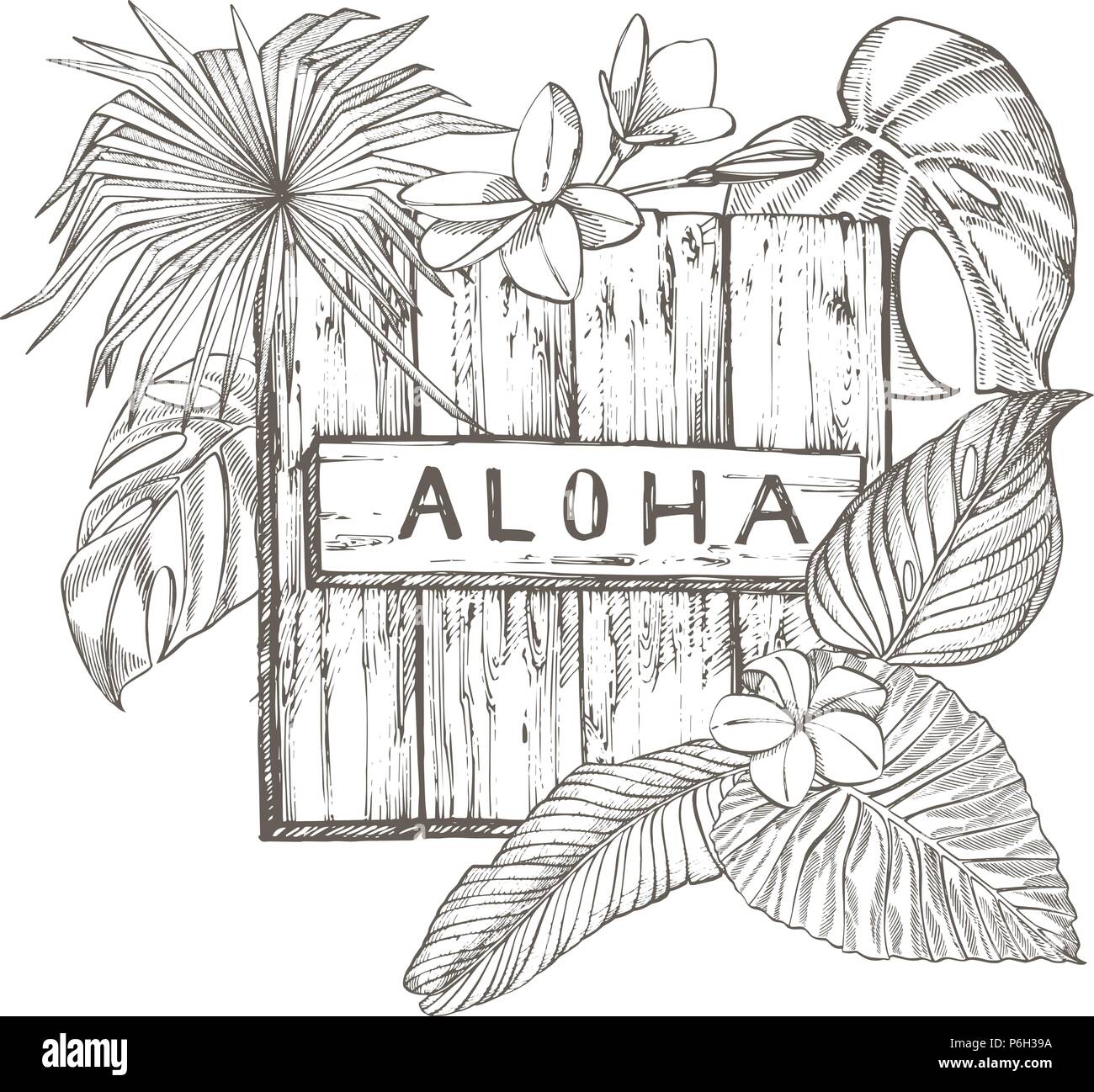 Composition this wood texture and tropical palm leaves, vector ...