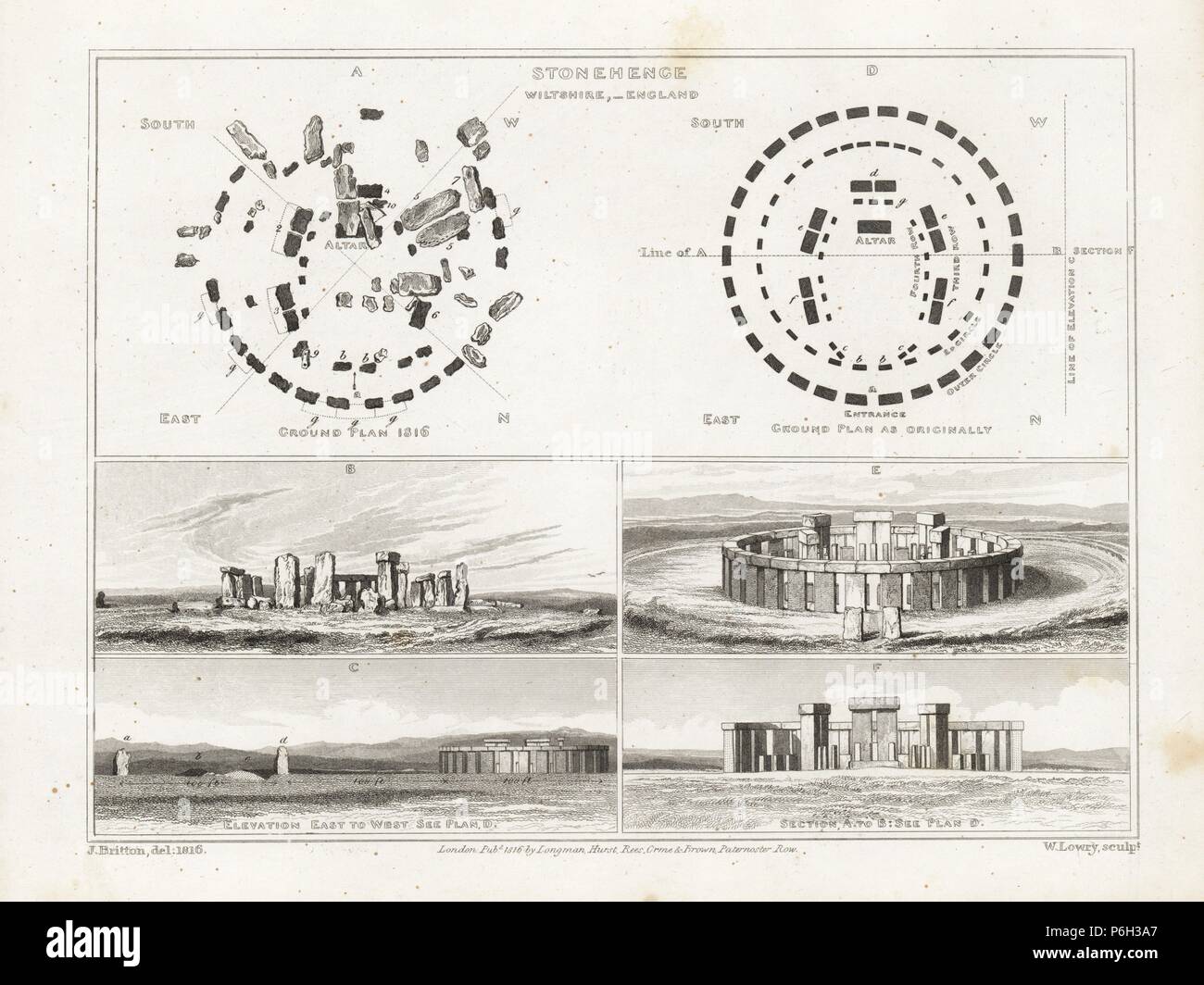 Ancient stone circle at Stonehenge, Wiltshire, with original plan and ...