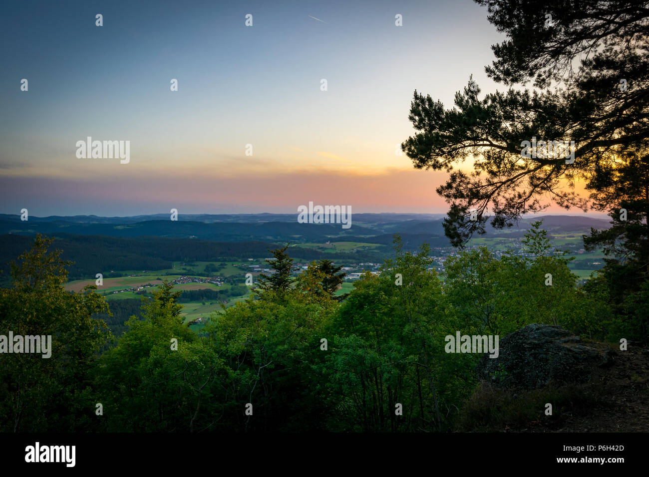 Sunset on top of a mountain in the bavarian forest Stock Photo - Alamy