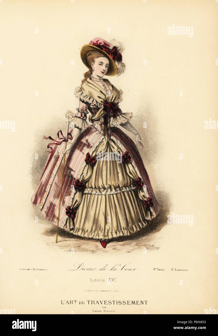 Woman of the court of King Louis XVI of France, 18th century. She wears ...