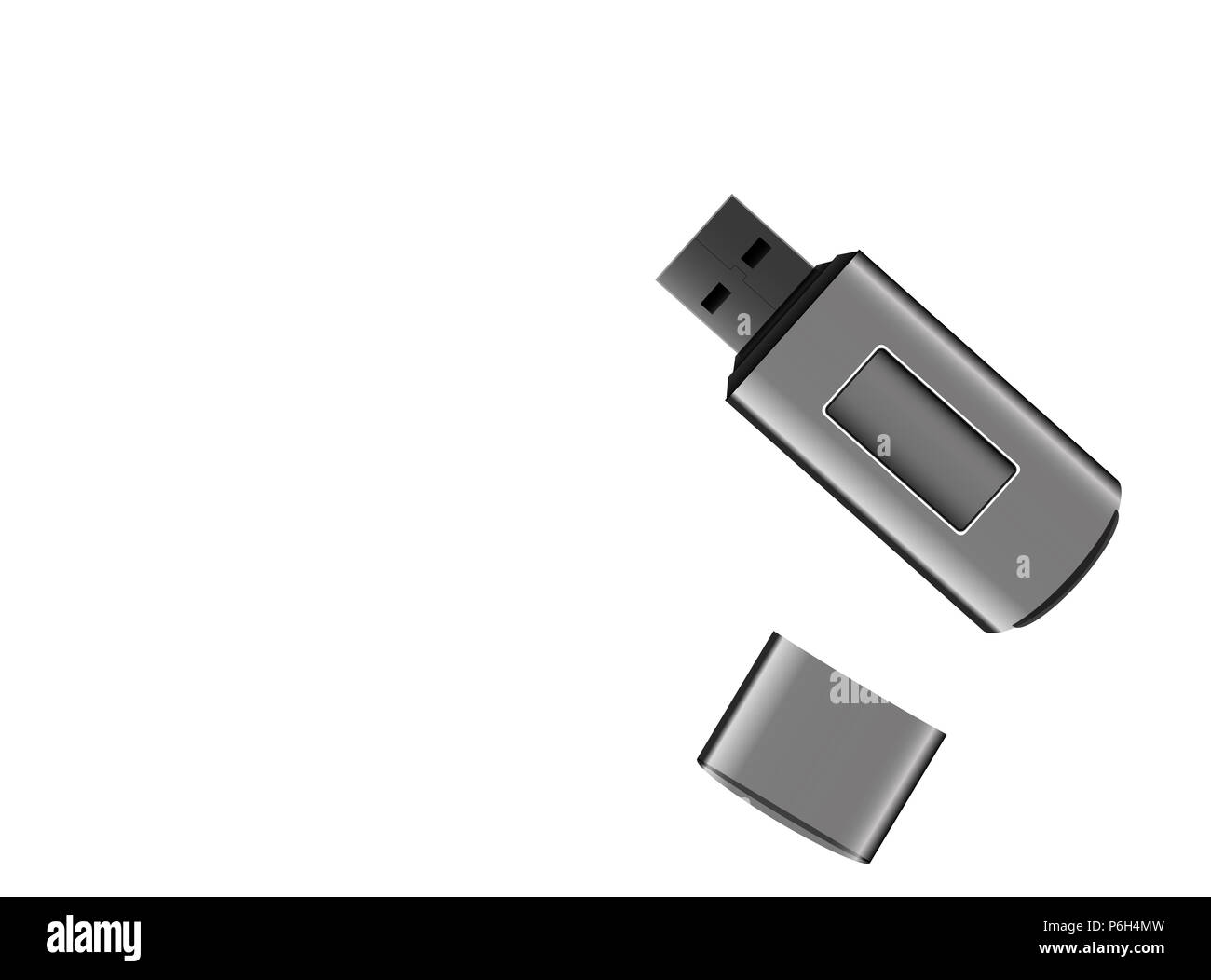 Silver USB flash drive with cover cap on white background, vector, eps ...