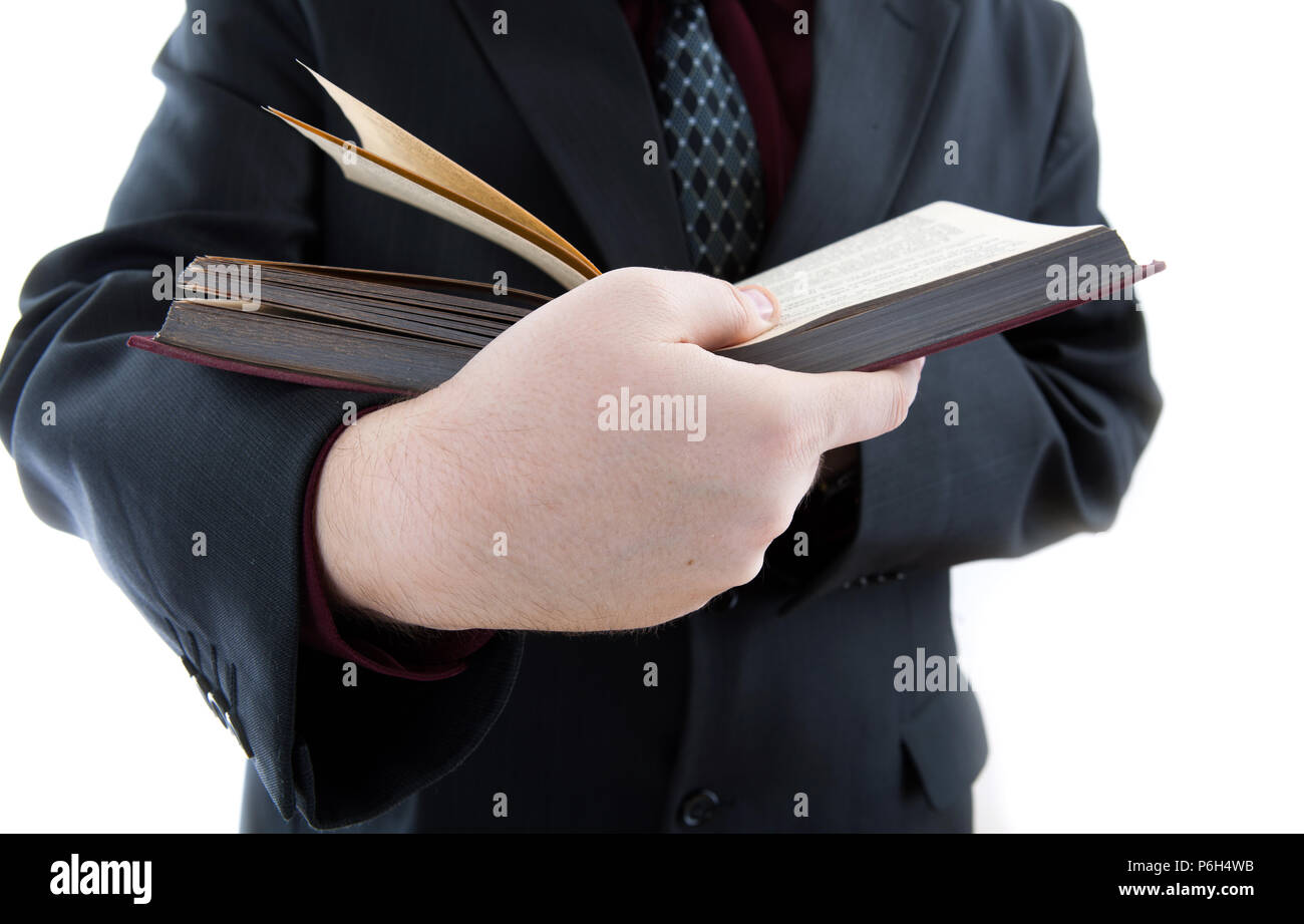 man holding an open book close-up on a white Stock Photo - Alamy