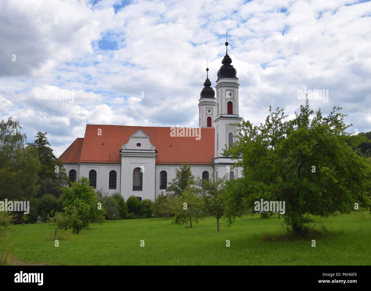 IRSEE, BY, GERMANY - JUNE 26, 2018: side view of the monastery church ...