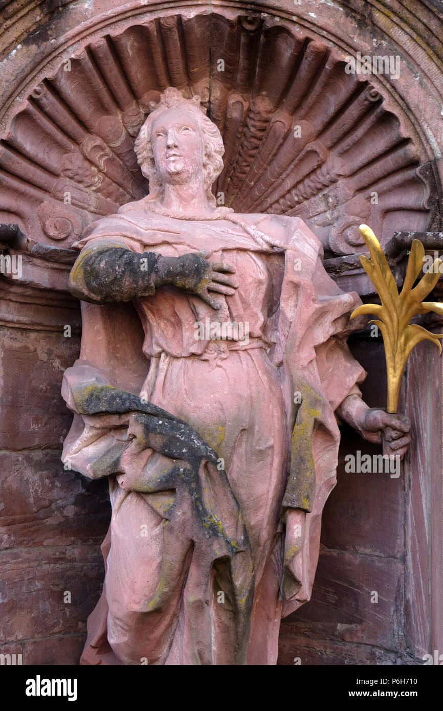 Saint Beatrix statue, Amorbach Benedictine monastery church located in ...