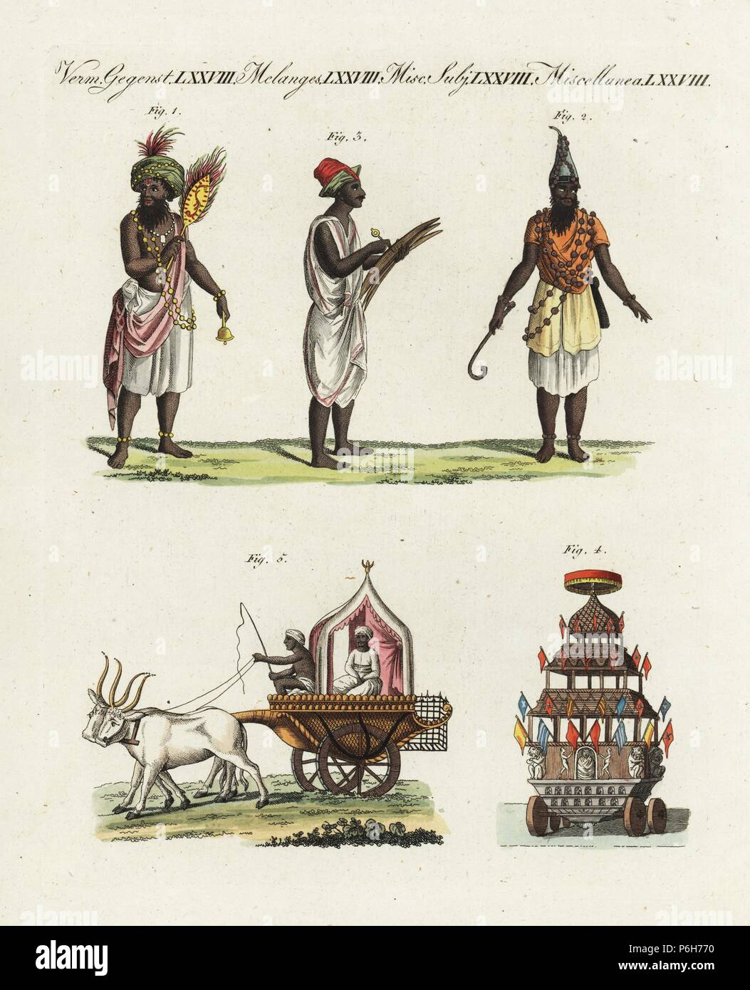 Indian costumes and vehicles, circa 1800. Hindu pandit or scholar 1, a ...
