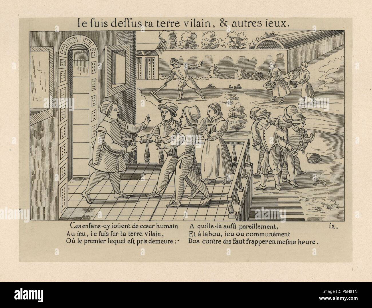 Medieval children playing a war game called I'm on your land (je suis ...