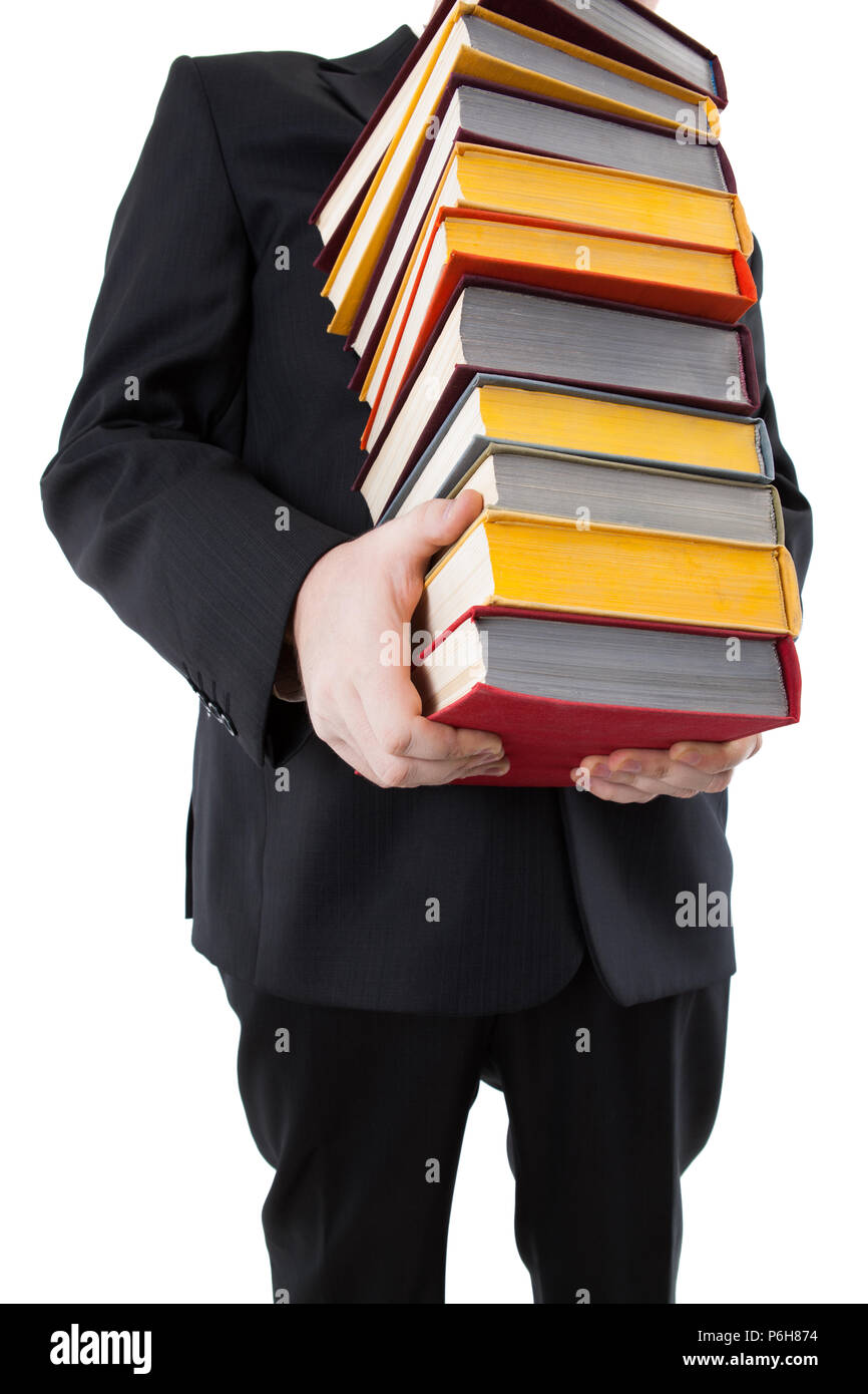 man holding a stack of books isolated on a white background Stock Photo ...