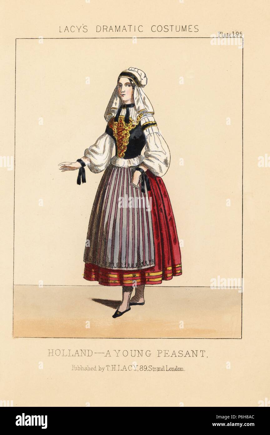 Young peasant girl, Holland, 19th century. She wears a bonnet, blouse ...