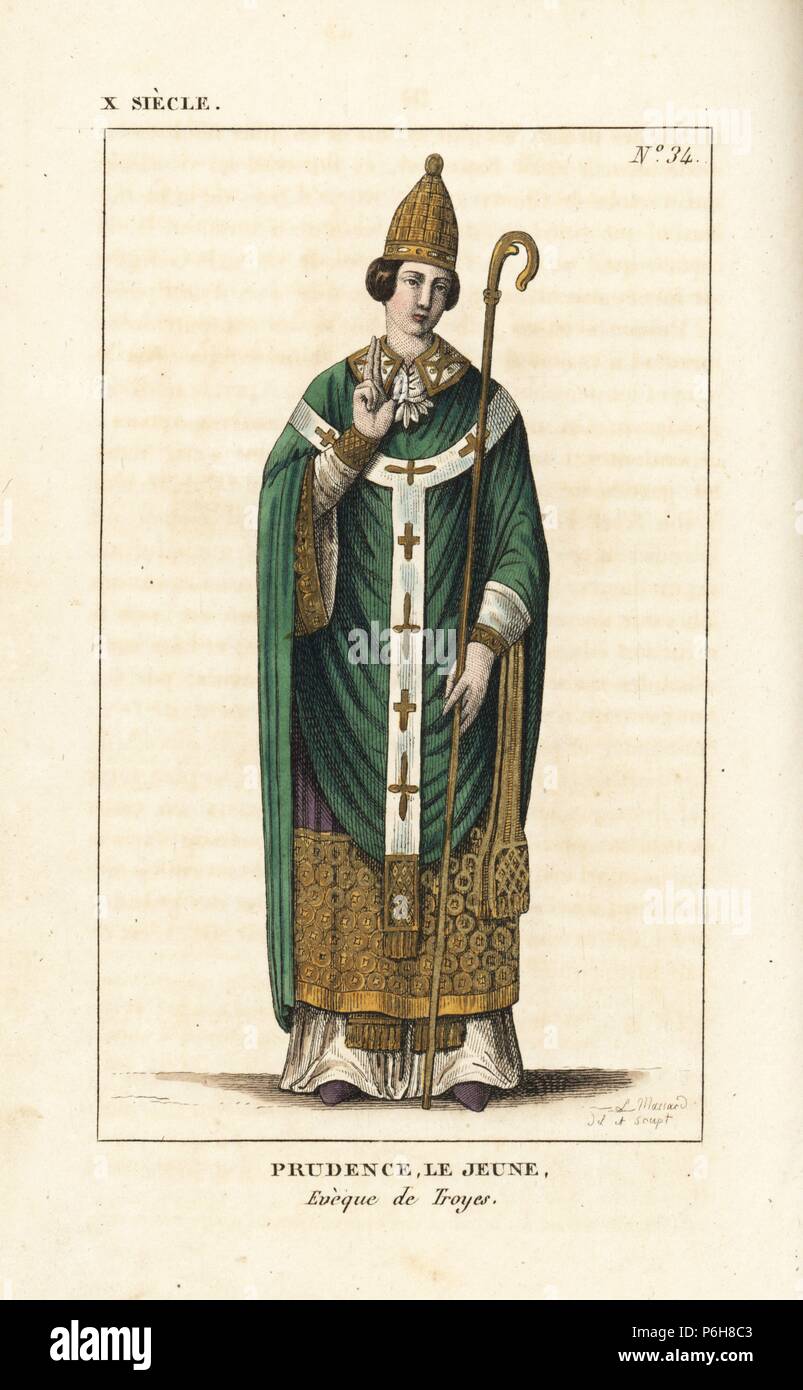 Prudentius or Galindo, Bishop of Troyes, died 861. He wears a mitre ...