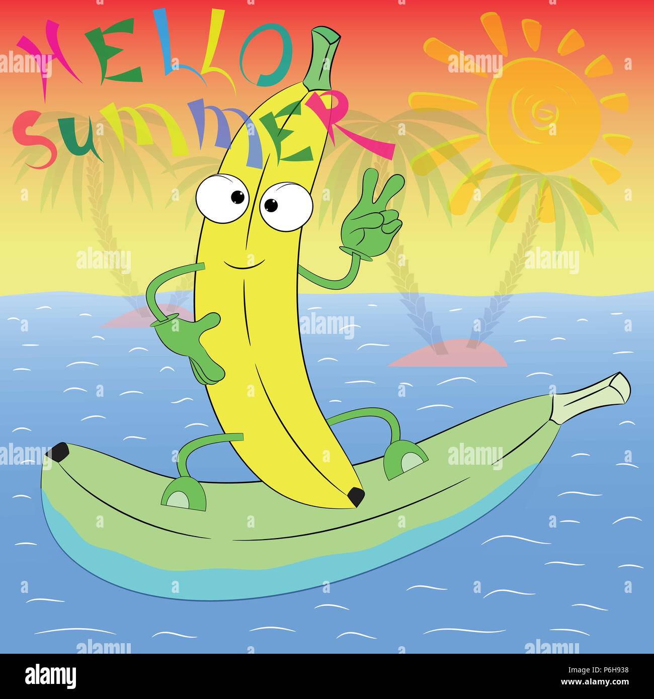 hello summer banana poster illustration Stock Vector Image & Art - Alamy