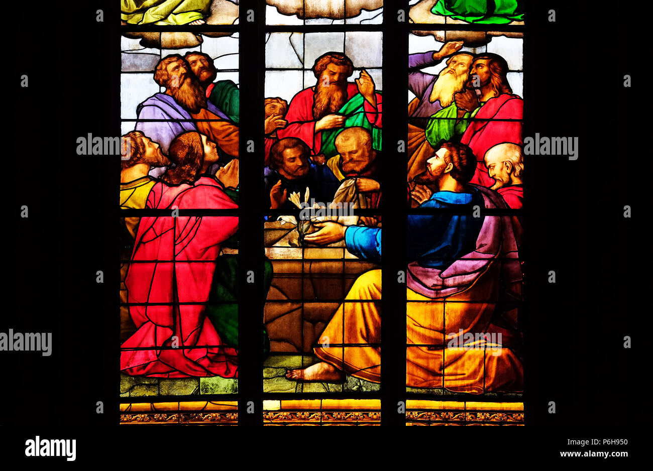 Death of the Virgin Mary, stained glass in Zagreb cathedral dedicated ...