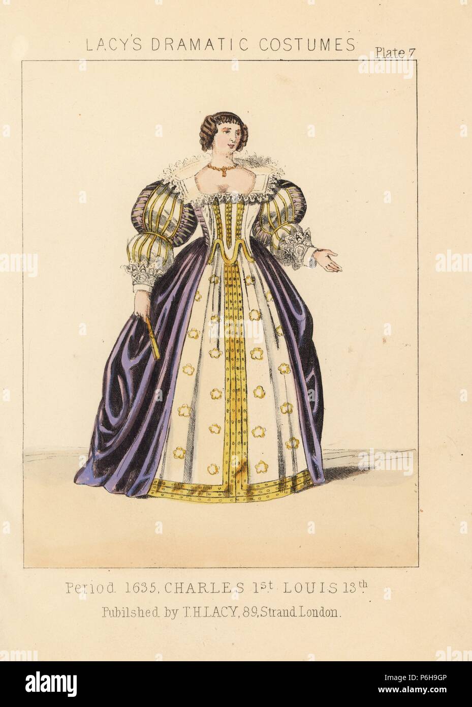 Woman in the fashions of 1635, reign of King Charles I. Handcoloured ...