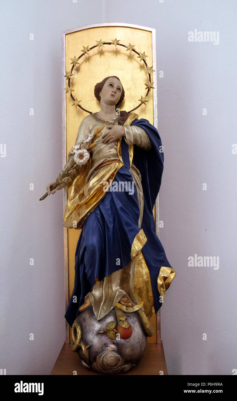 Virgin Mary, statue in the Chapel of St. Francis in Ellwangen, Germany ...