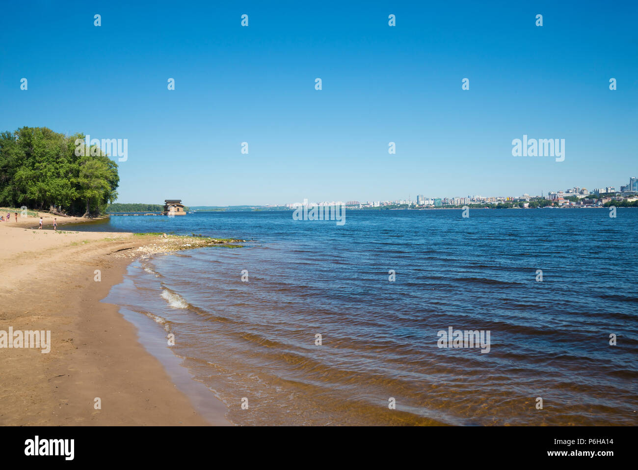 View of the city from the opposite Bank of the Volga river in Samara ...