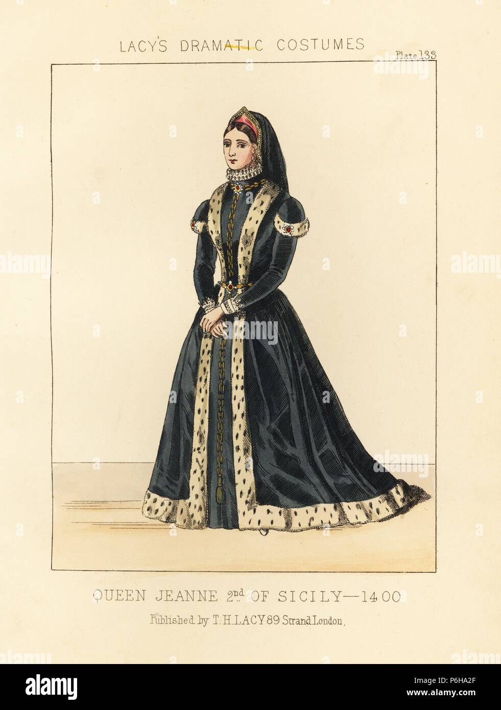 Queen Jeanne II of Sicily, 1400. Handcoloured lithograph from Thomas ...