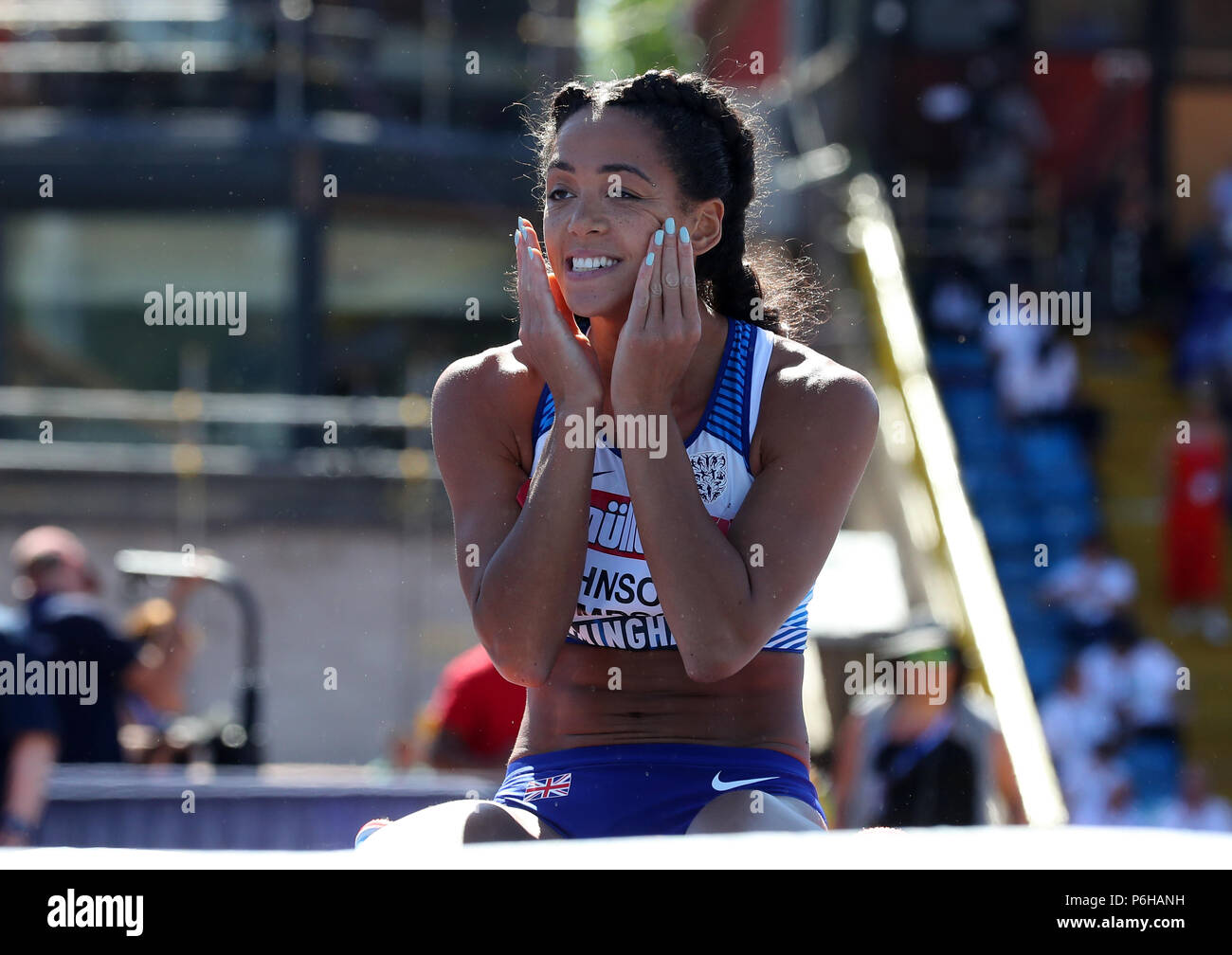 Great Katarina Johnson-Thompson reacts after a foul jump during the ...