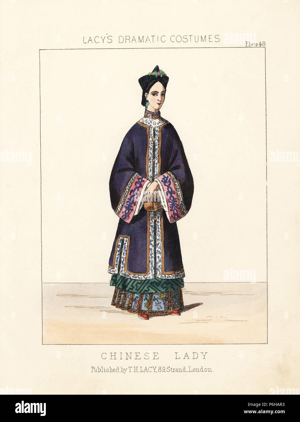 Costume of a Chinese lady, 19th century. Handcoloured lithograph from ...