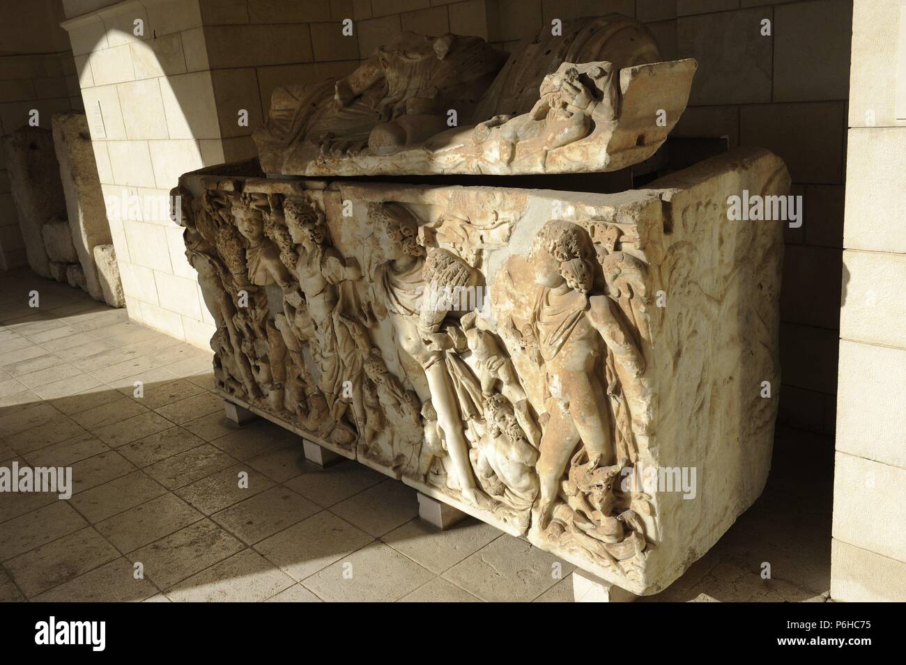 Sarcophagus, marble. Tel Turmus. Roman period. 3rd century AD. At the ...