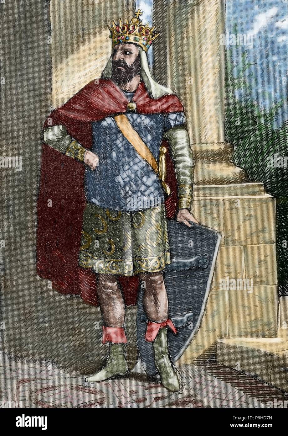 Liuvigild (c.525-586). Visigothic King. Engraving. Colored Stock Photo ...