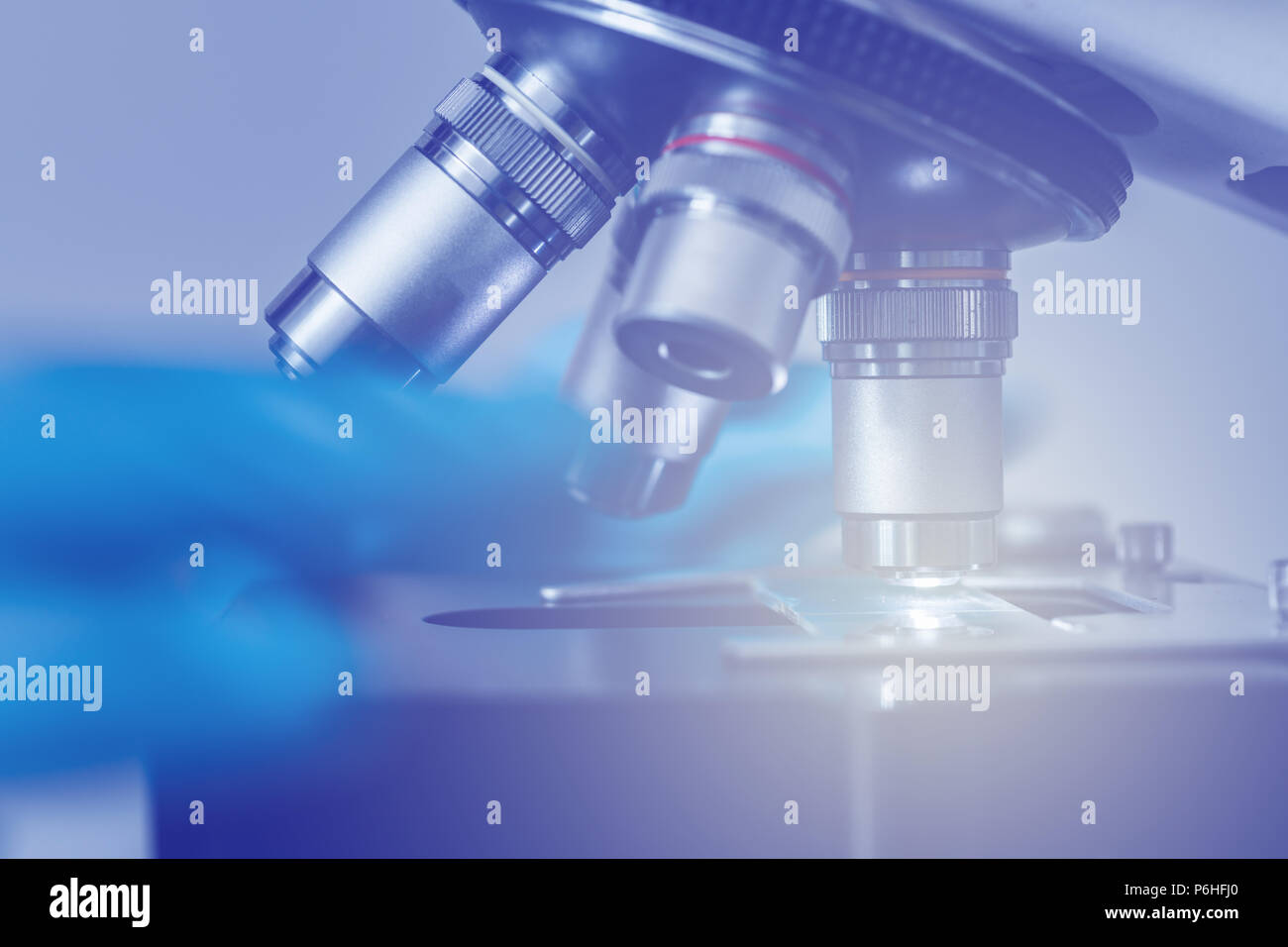 Microscope close-up shot in the laboratory Stock Photo - Alamy
