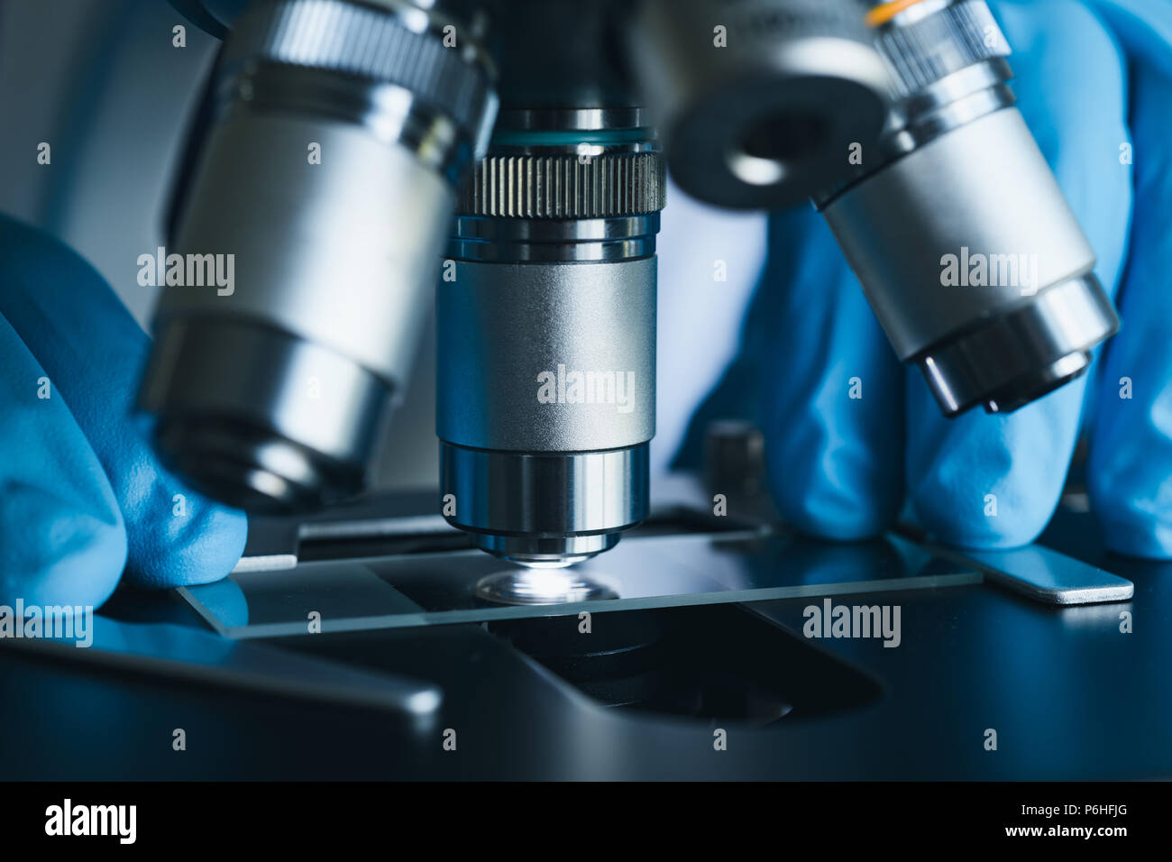 Microscope close-up shot in the laboratory Stock Photo - Alamy