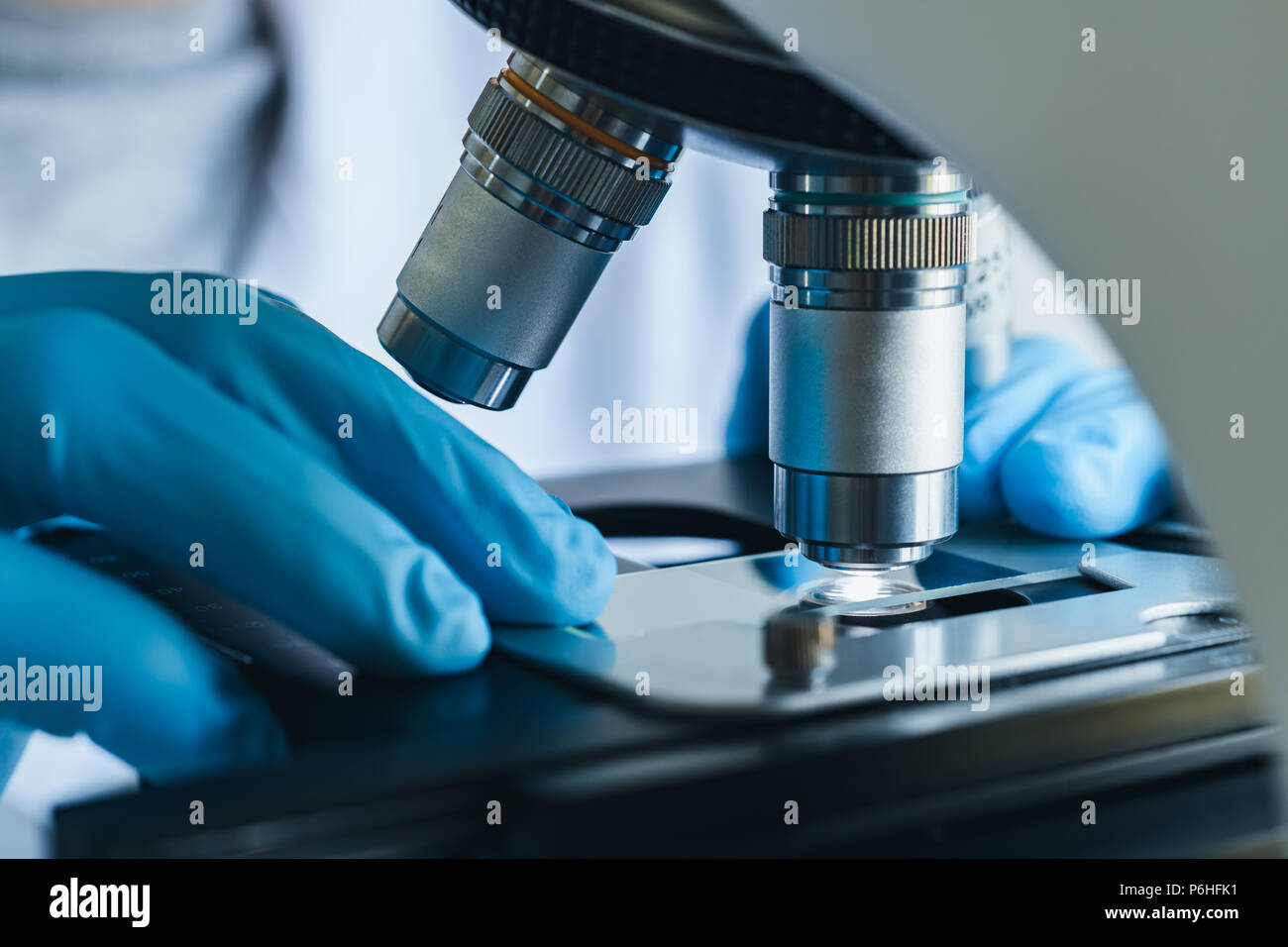 Microscope close-up shot in the laboratory Stock Photo - Alamy