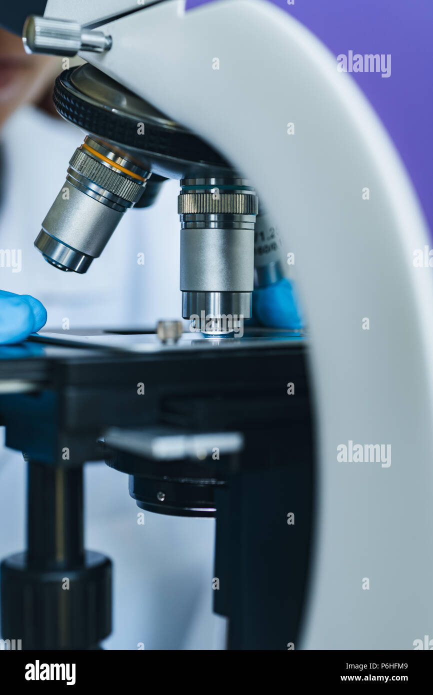 Microscope close-up shot in the laboratory Stock Photo - Alamy