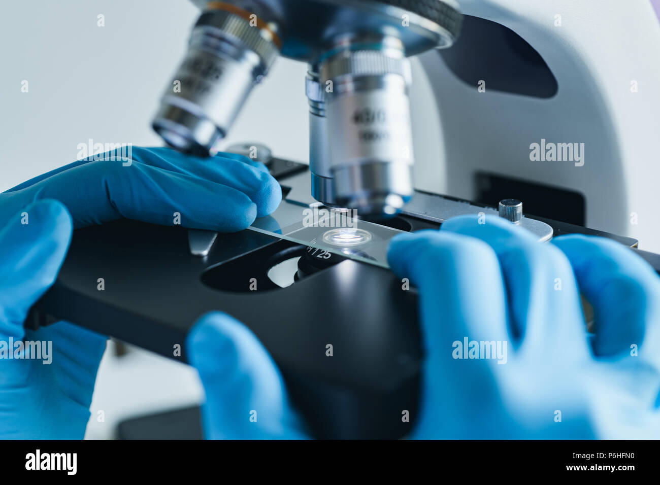 Microscope close-up shot in the laboratory Stock Photo - Alamy