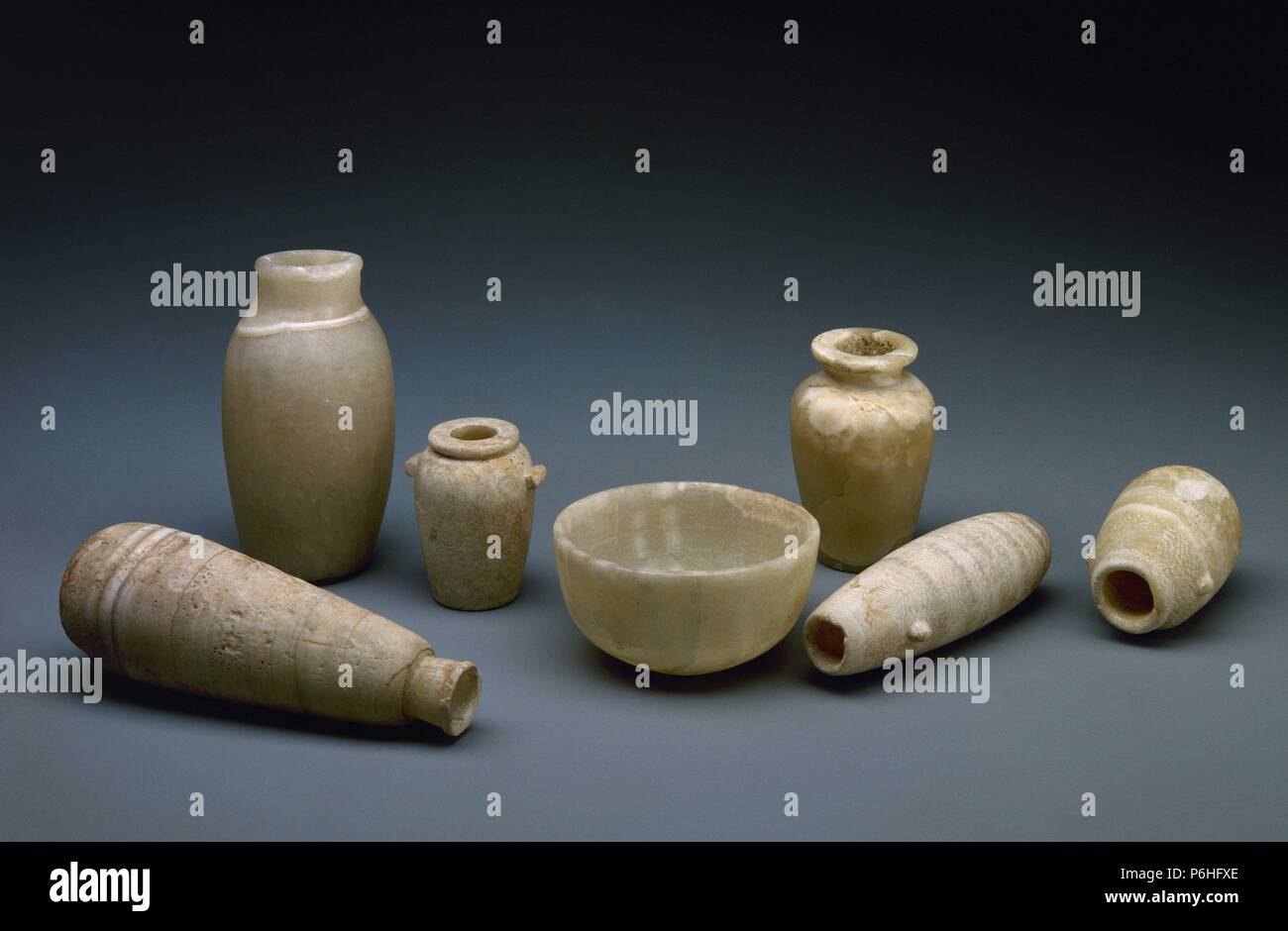 Egyptian Art. Cups and vases in alabaster. Contained perfume. National ...