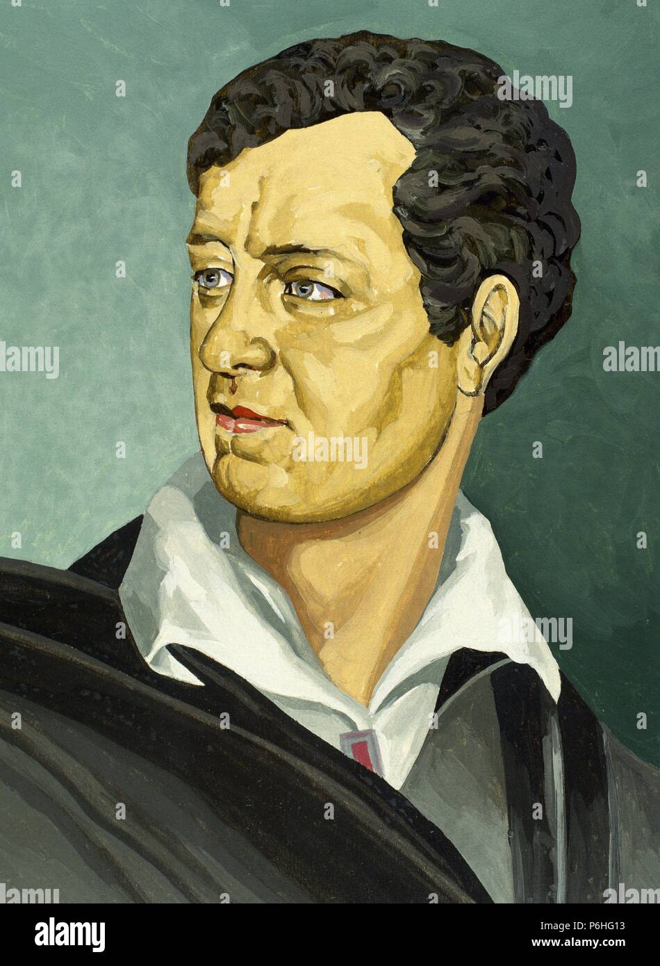 Lord Byron (1788-1824). English poet. Romantic movement. Portrait ...