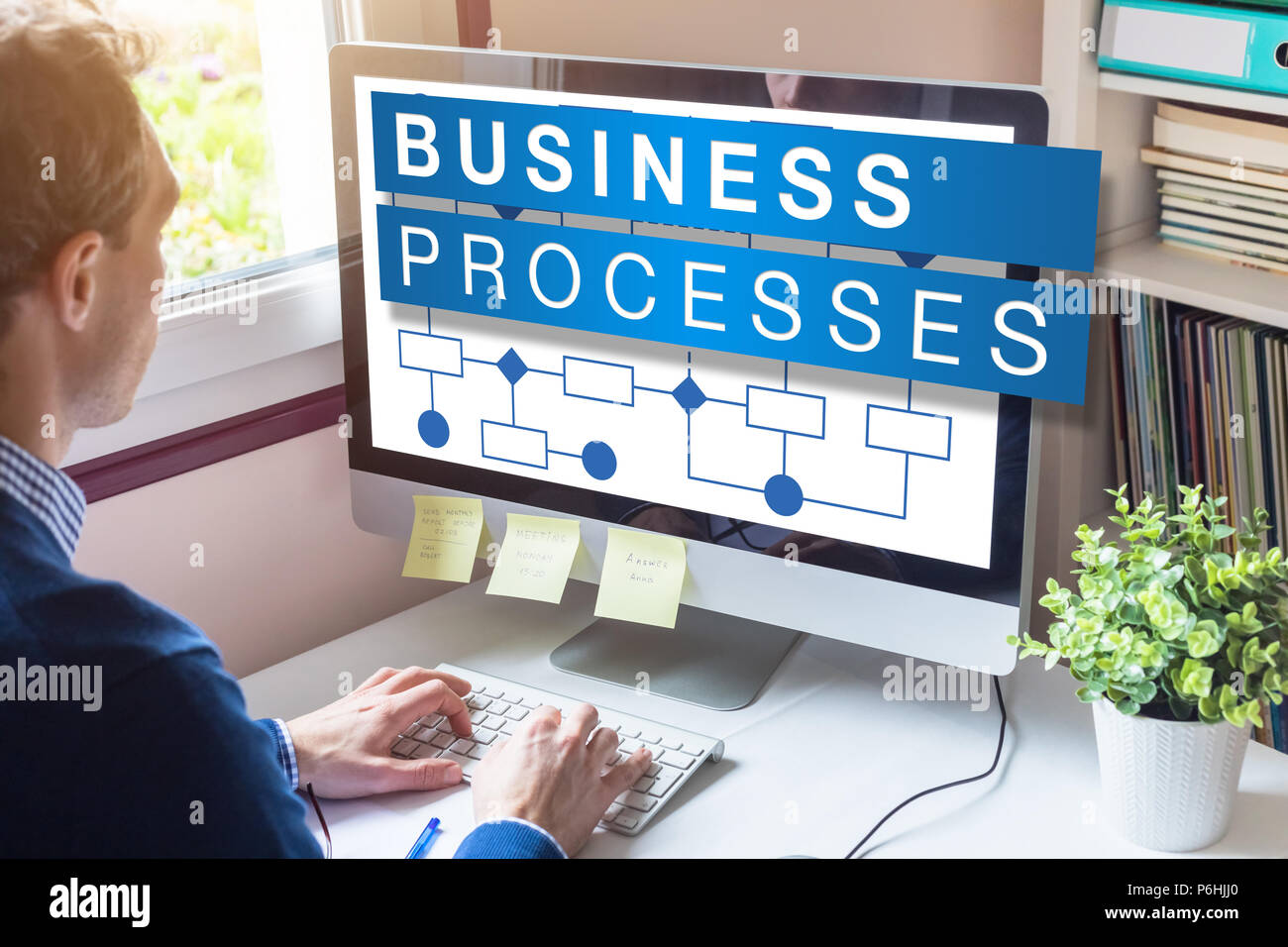 Business process management concept on computer screen with workflow ...