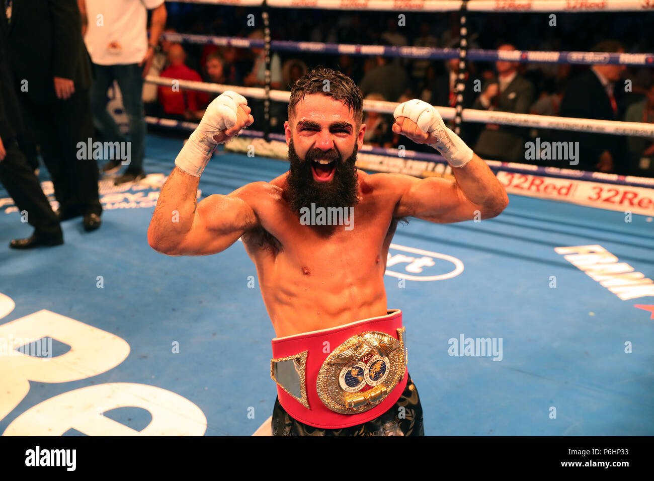 Jono Carroll celebrates after defeating Declan Geraghty in the IBF ...