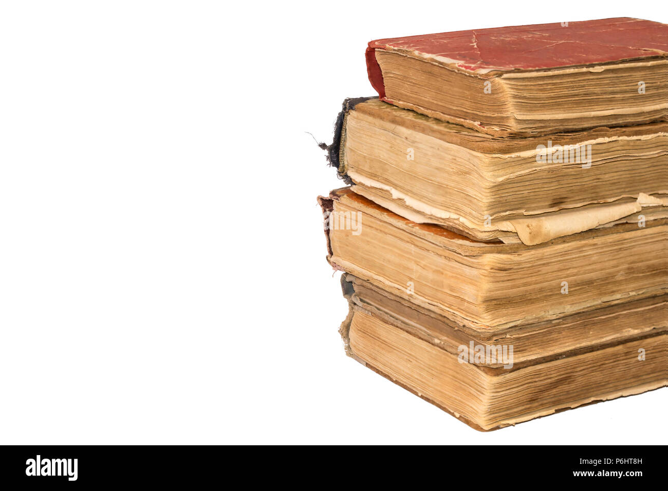 A stack of old tattered books with space for text. Vintage torn books ...