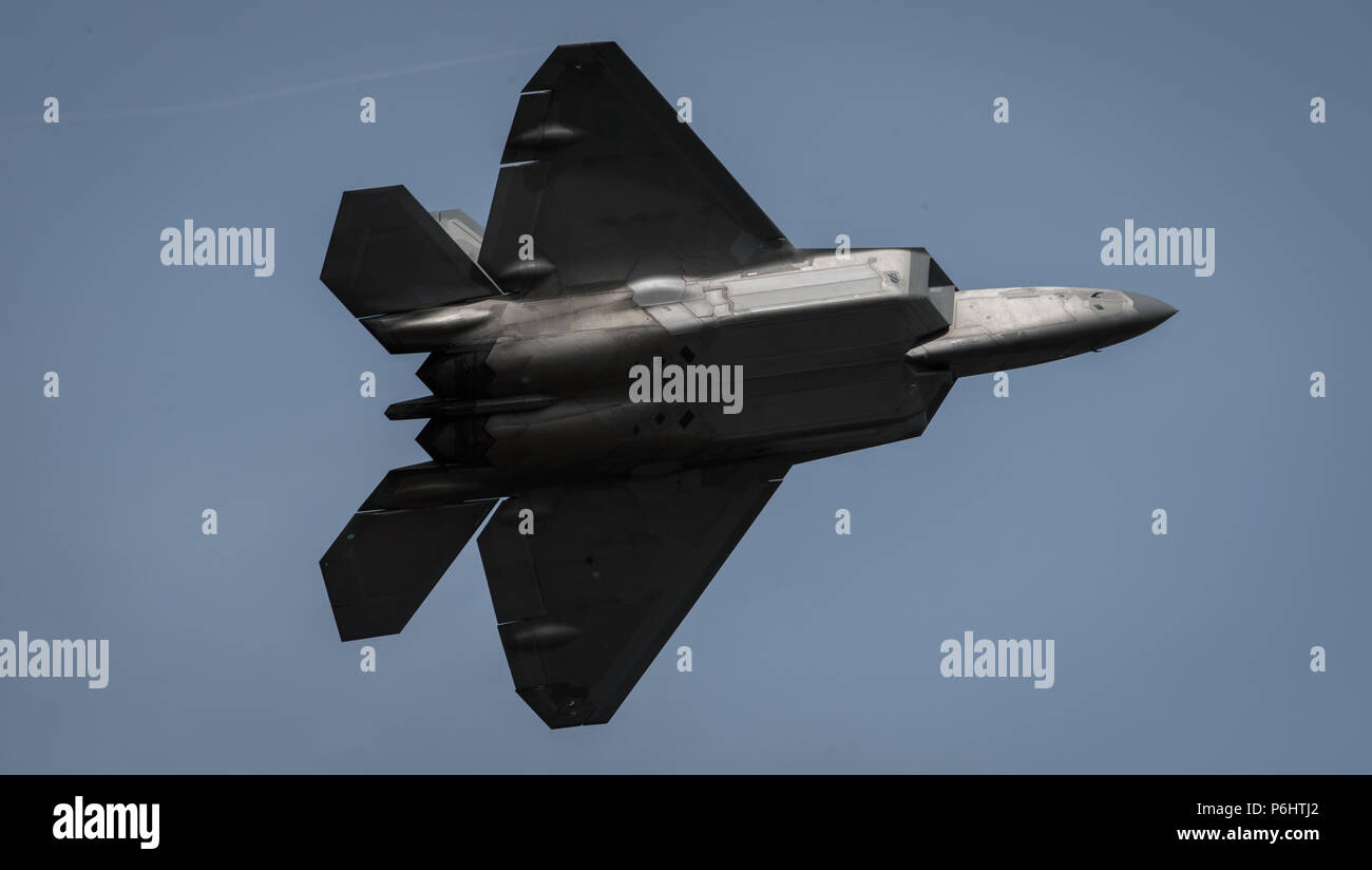 An F-22 Raptor performs during the Arctic Thunder Open House Special ...