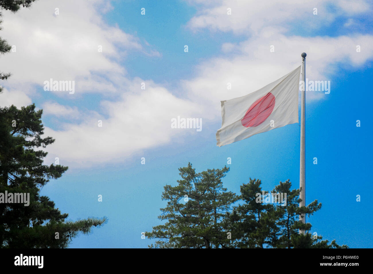 Japanese Flag in the Izumo Taisha Shrine in Shimane, Japan. To pray ...