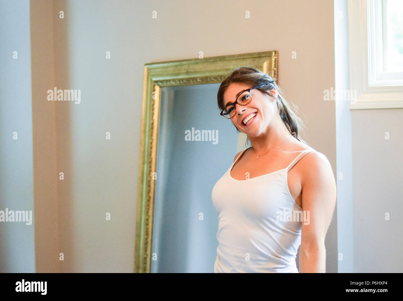 Beautiful smiling lady wearing glasses hi-res stock photography and ...