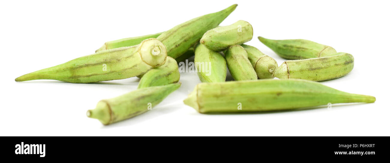 Fresh green okra isolated on white background Stock Photo - Alamy