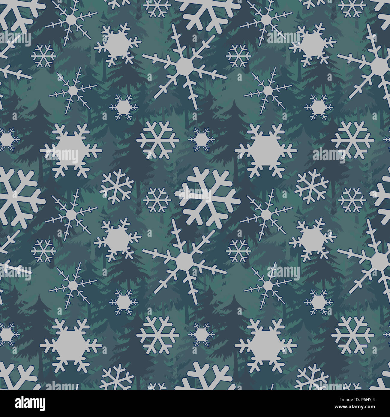 Winter Forest with Snowflakes in Turquoise Undertone Seamless Pattern ... Winter Forest with Snowflakes in Turquoise Undertone Seamless Pattern ...