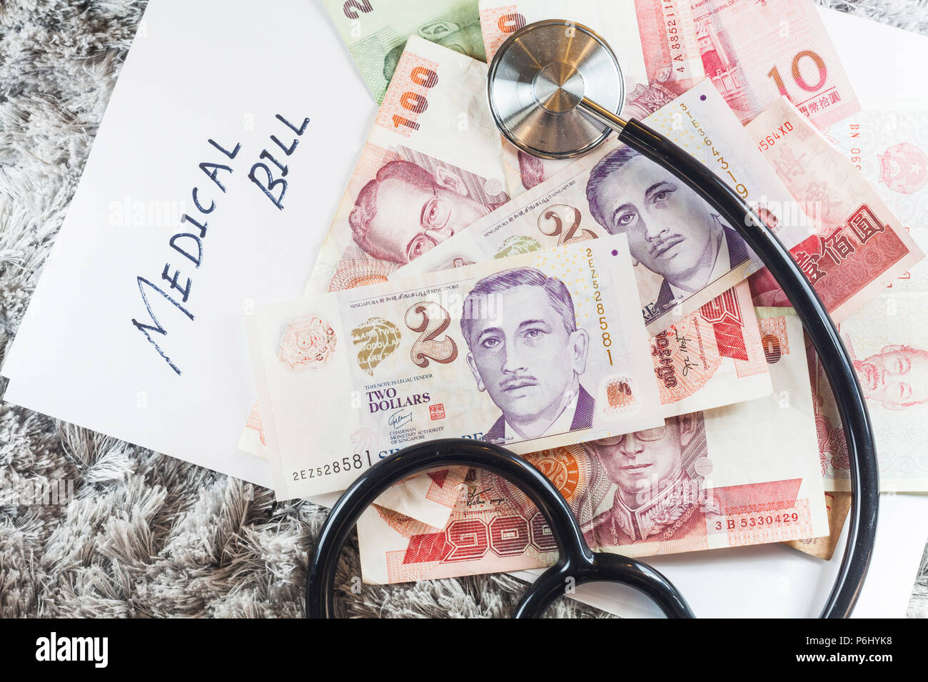 Stethoscope with wording of "Medical Bill" showing expensive healthcare ...