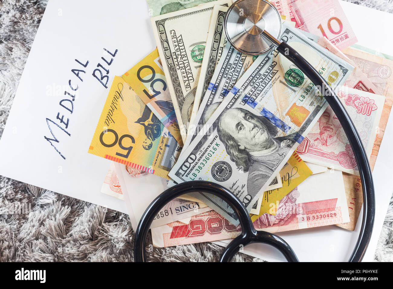 Stethoscope with wording of "Medical Bill" showing expensive healthcare ...