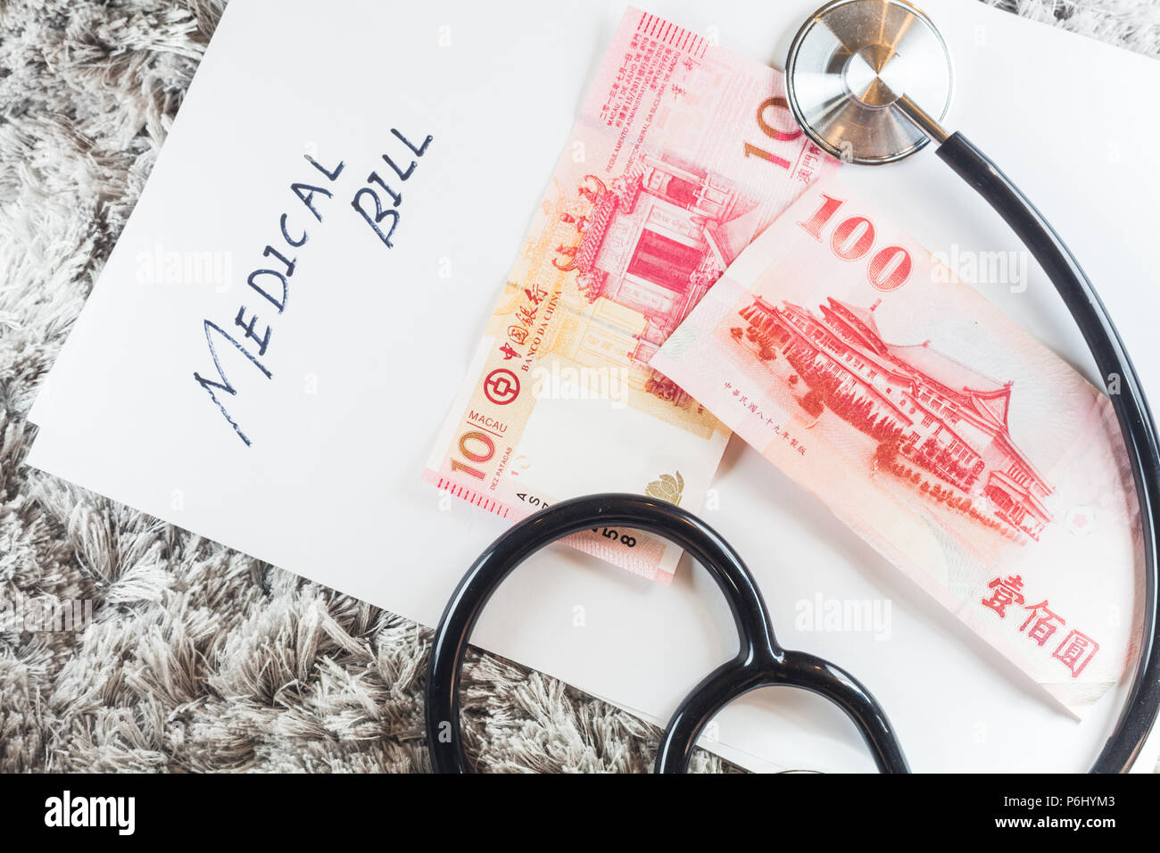 Stethoscope with wording of "Medical Bill" showing expensive healthcare ...