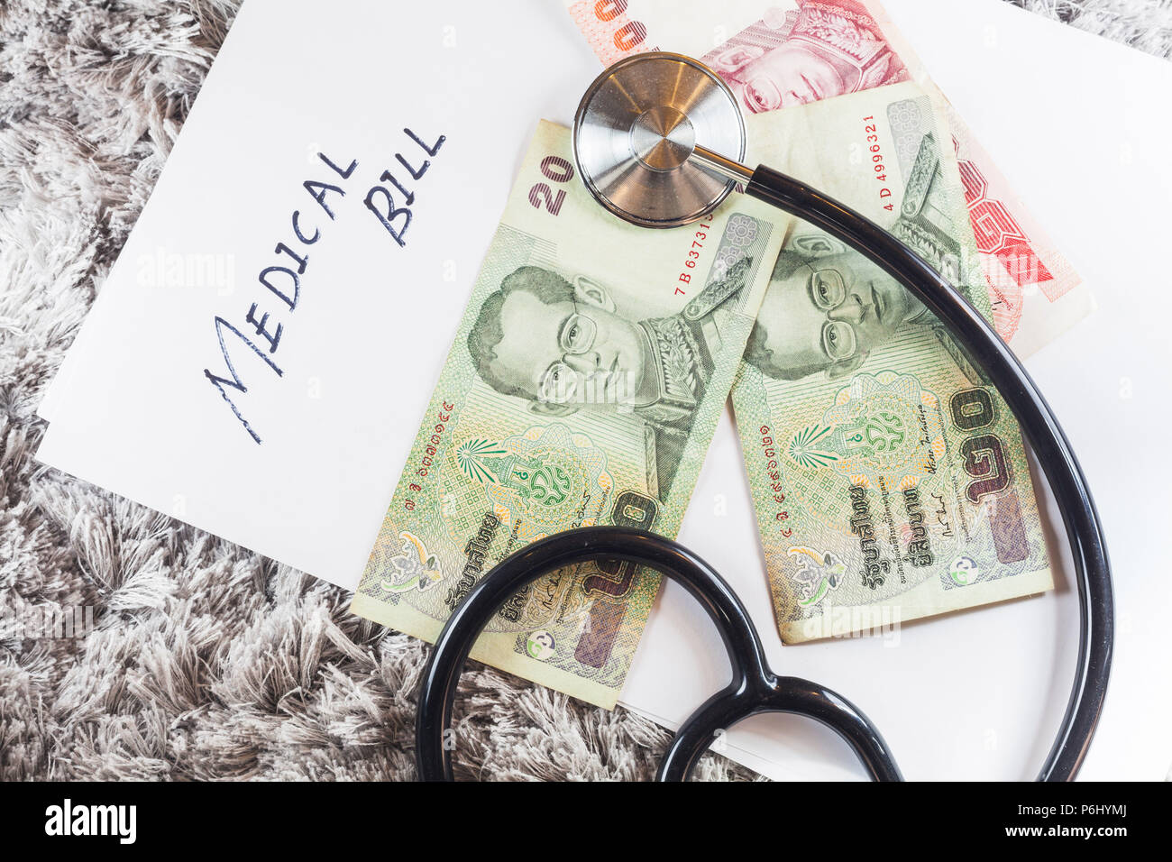 Stethoscope with wording of "Medical Bill" showing expensive healthcare ...