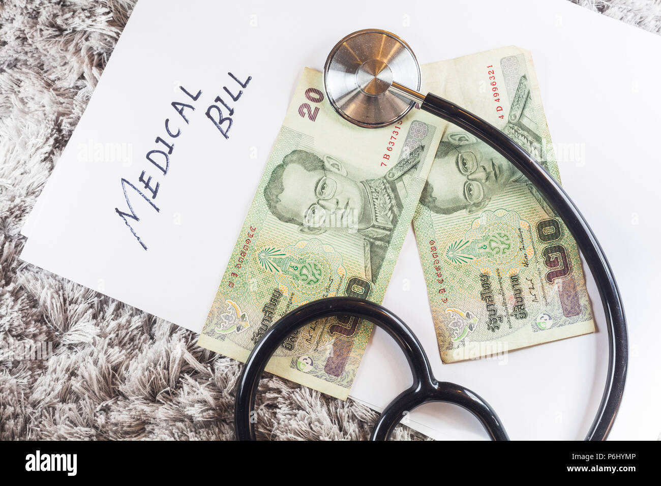 Stethoscope with wording of "Medical Bill" showing expensive healthcare ...