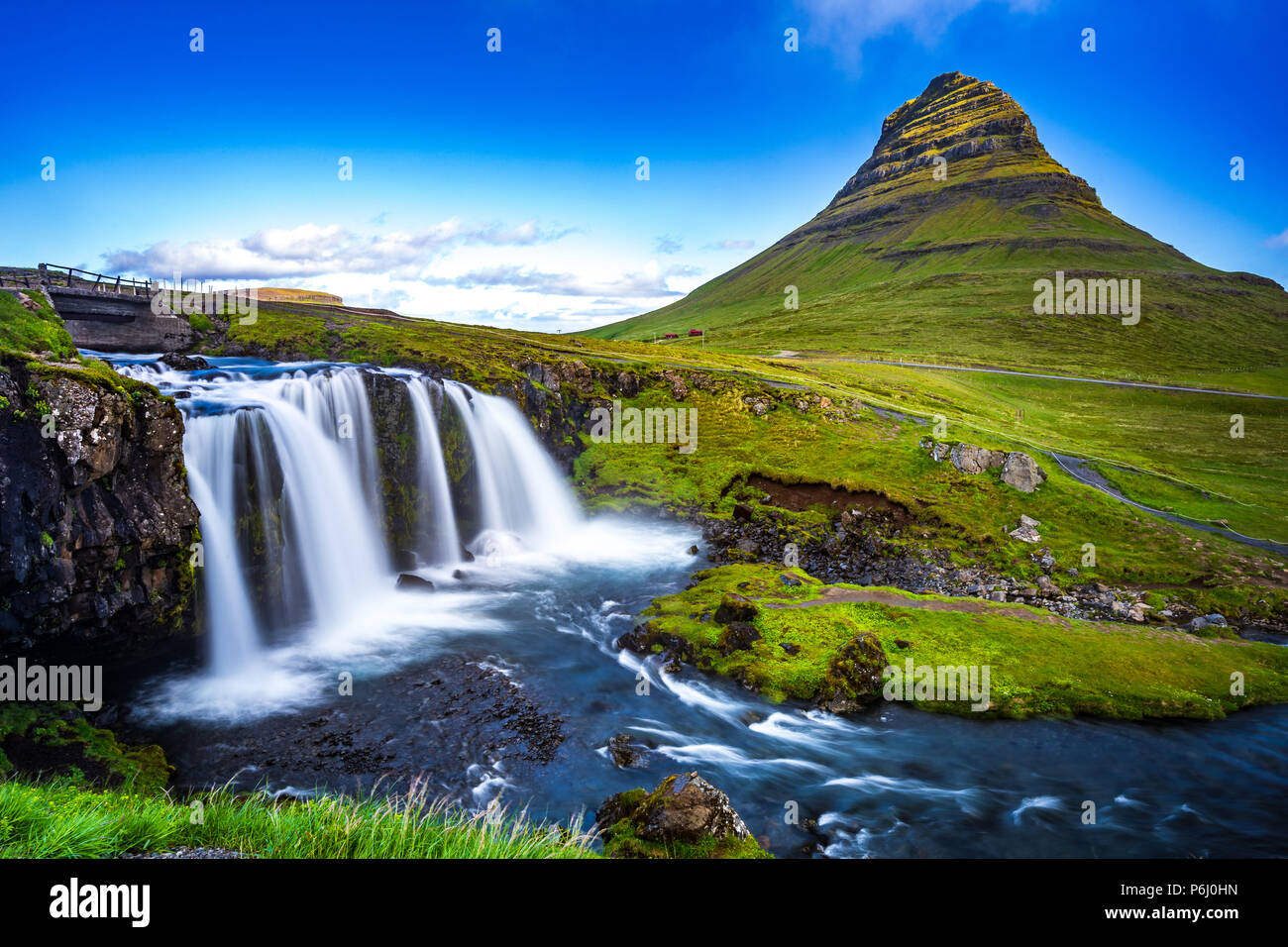 Waterfalls in front of the Kirkjufell Mountain in Iceland Stock Photo ...