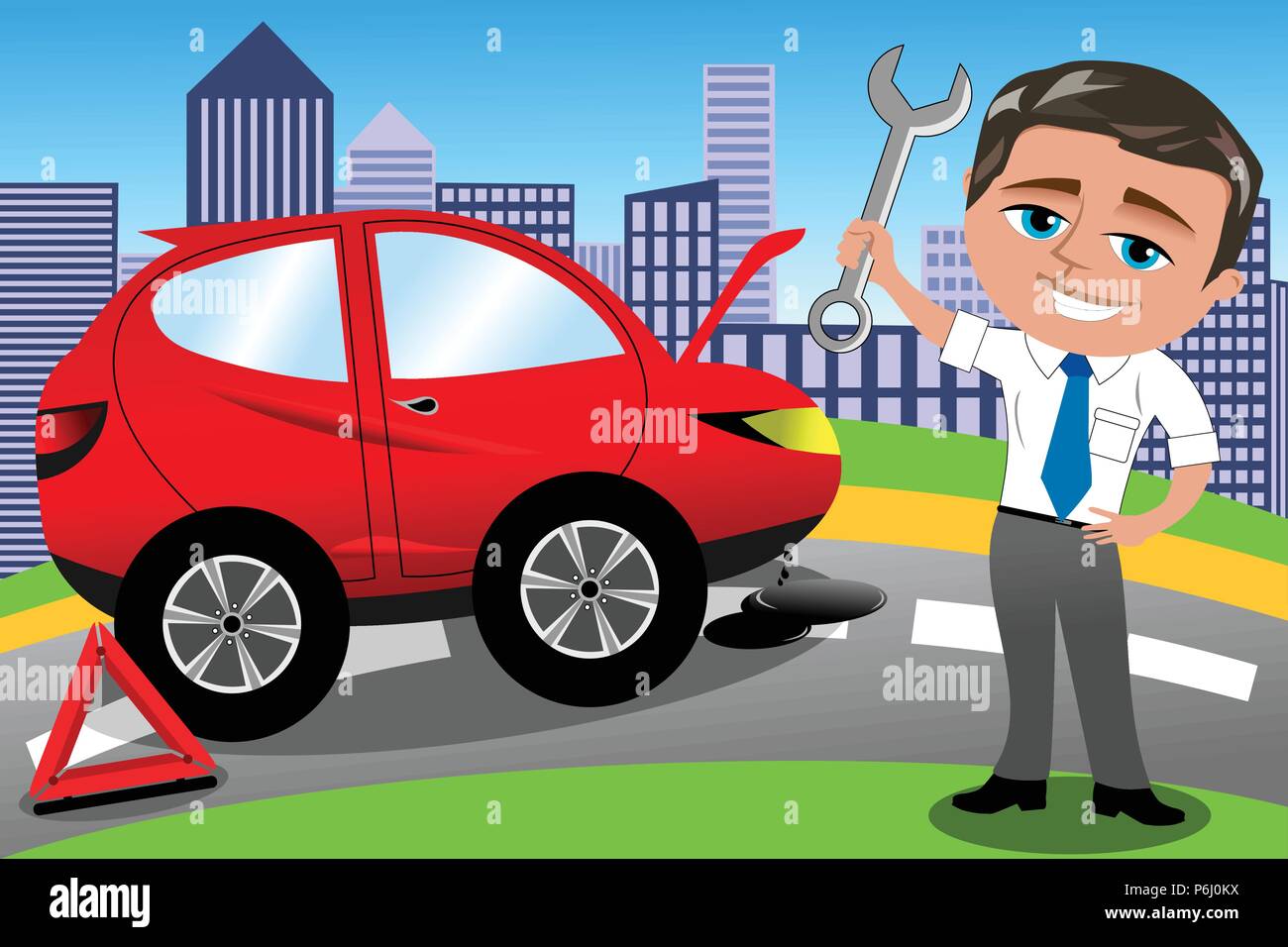 Cartoon of man fixing car hi-res stock photography and images - Alamy