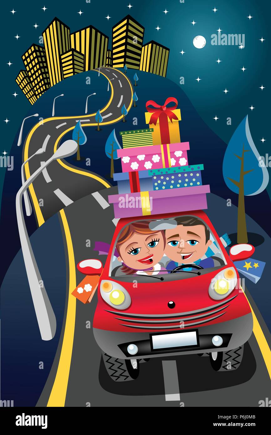Couple Driving Car Gift Boxes Downtown Night Stock Vector Image & Art ...